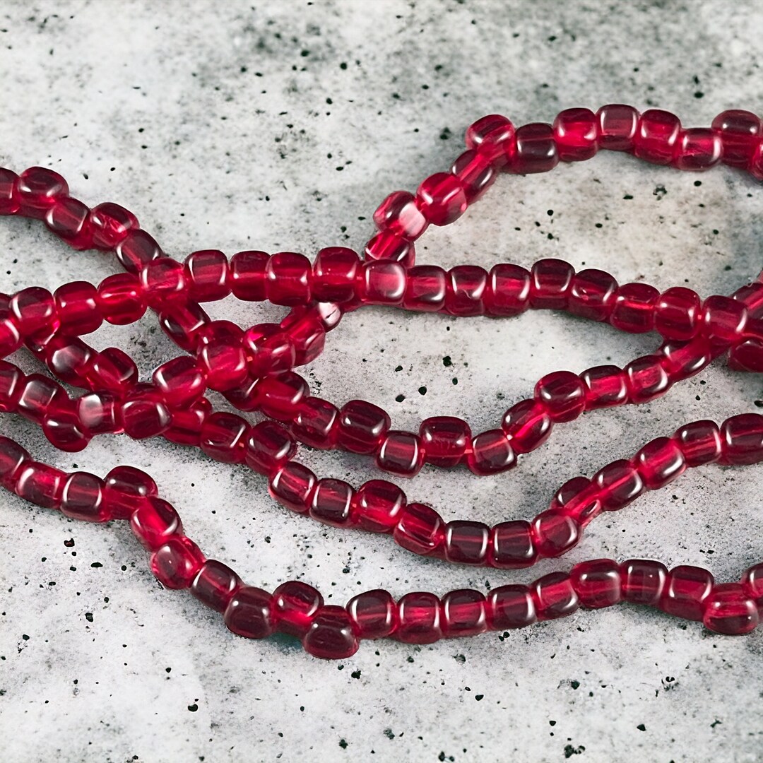 Transparent Ruby Red Organic Cube Beads Czech Glass Beads 3mm Square ...