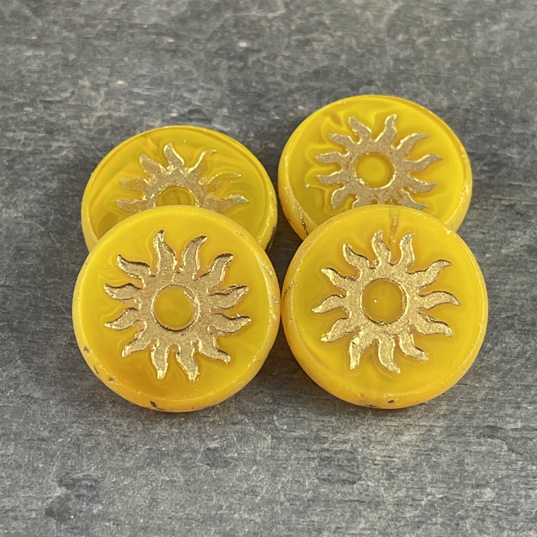 Sunshine Yellow Coin Bead With Gold Sun Czech Glass Beads 22mm Yellow ...