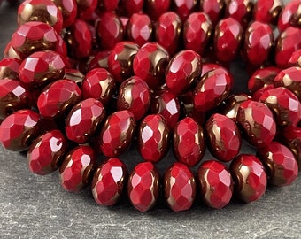 Czech Glass Beads English Cut Beads Opaque Red With Bronze - Etsy