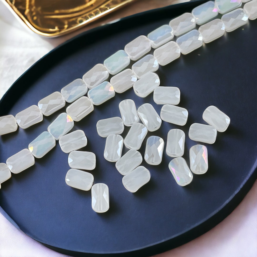 Faceted Rectangle, White 7x4.5mm Glass Beads, Small White Rectangle ...
