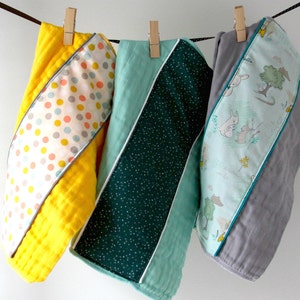 Baby Burp Cloth Set of 3, Furry Tales Bunnies and Dots, Hand Dyed Burp ...