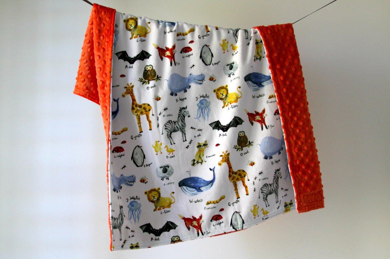 Baby Blanket Alphabet Animals. Orange. Baby Blanket. Minky Baby Blanket ...