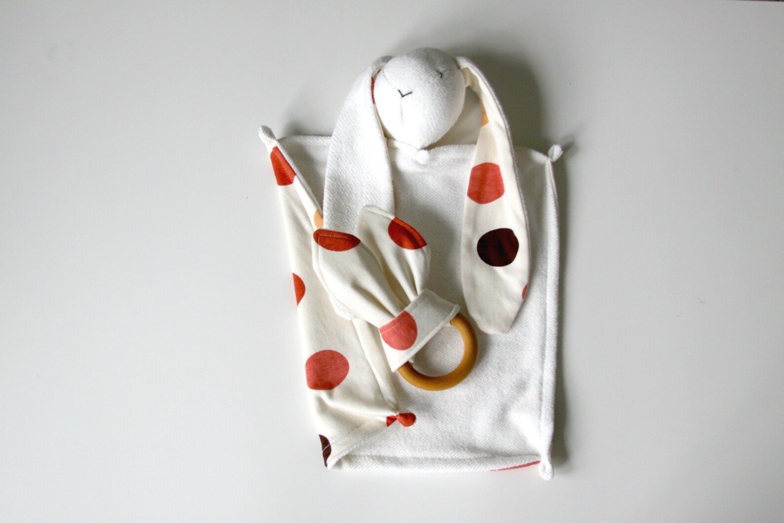 Organic Wood Teething Ring, Crinkle Toy, Red Mod Dot, Organic Knit ...