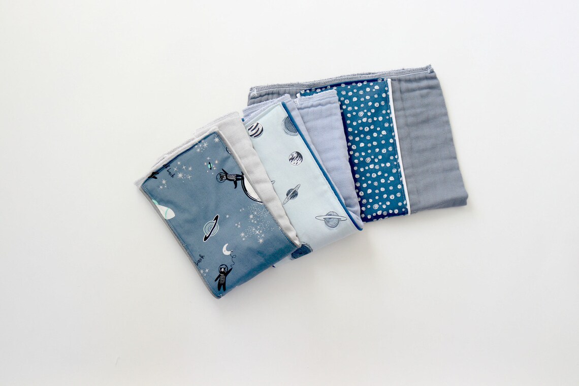 Baby Burp Cloth Set of 3, Space Friends, Hand Dyed Burp Cloths, Baby ...