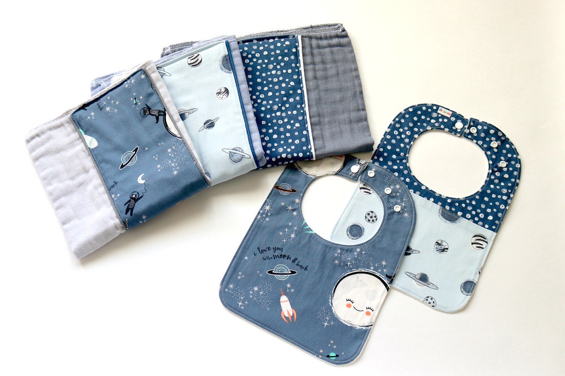 Baby Burp Cloth Set of 3, Space Friends, Hand Dyed Burp Cloths, Baby ...
