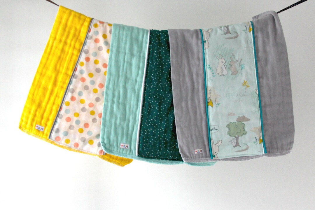 Baby Burp Cloth Set of 3, Furry Tales Bunnies and Dots, Hand Dyed Burp ...