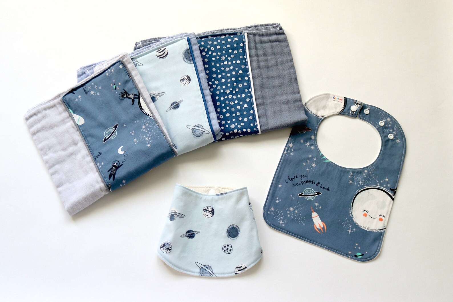 Baby Burp Cloth Set of 3, Space Friends, Hand Dyed Burp Cloths, Baby ...