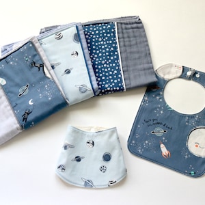 Baby Burp Cloth Set of 3, Space Friends, Hand Dyed Burp Cloths, Baby ...