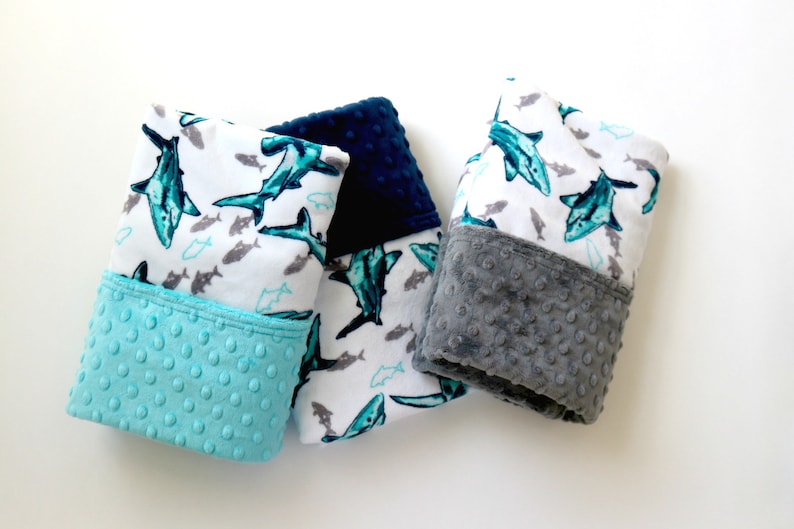 Baby Blanket Sharks With Aqua. Baby Blanket. Minky Baby Blanket. Aqua ...