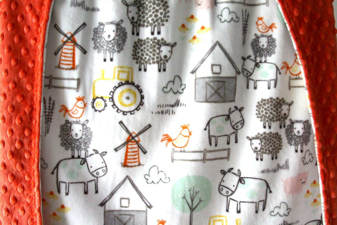 Baby Blanket Farm. Orange. Baby Blanket. Minky Baby Blanket. Farm Baby ...