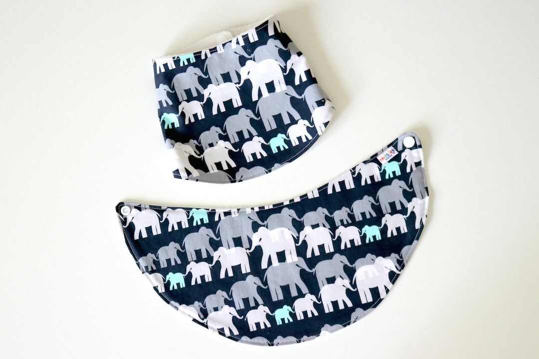 Baby Drool Bib, Aqua Gray Elephant Herd, Dribble Bib Bandana Bib ...