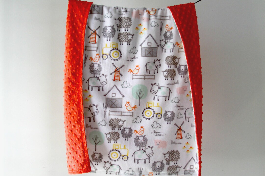 Baby Blanket Farm. Orange. Baby Blanket. Minky Baby Blanket. Farm Baby ...