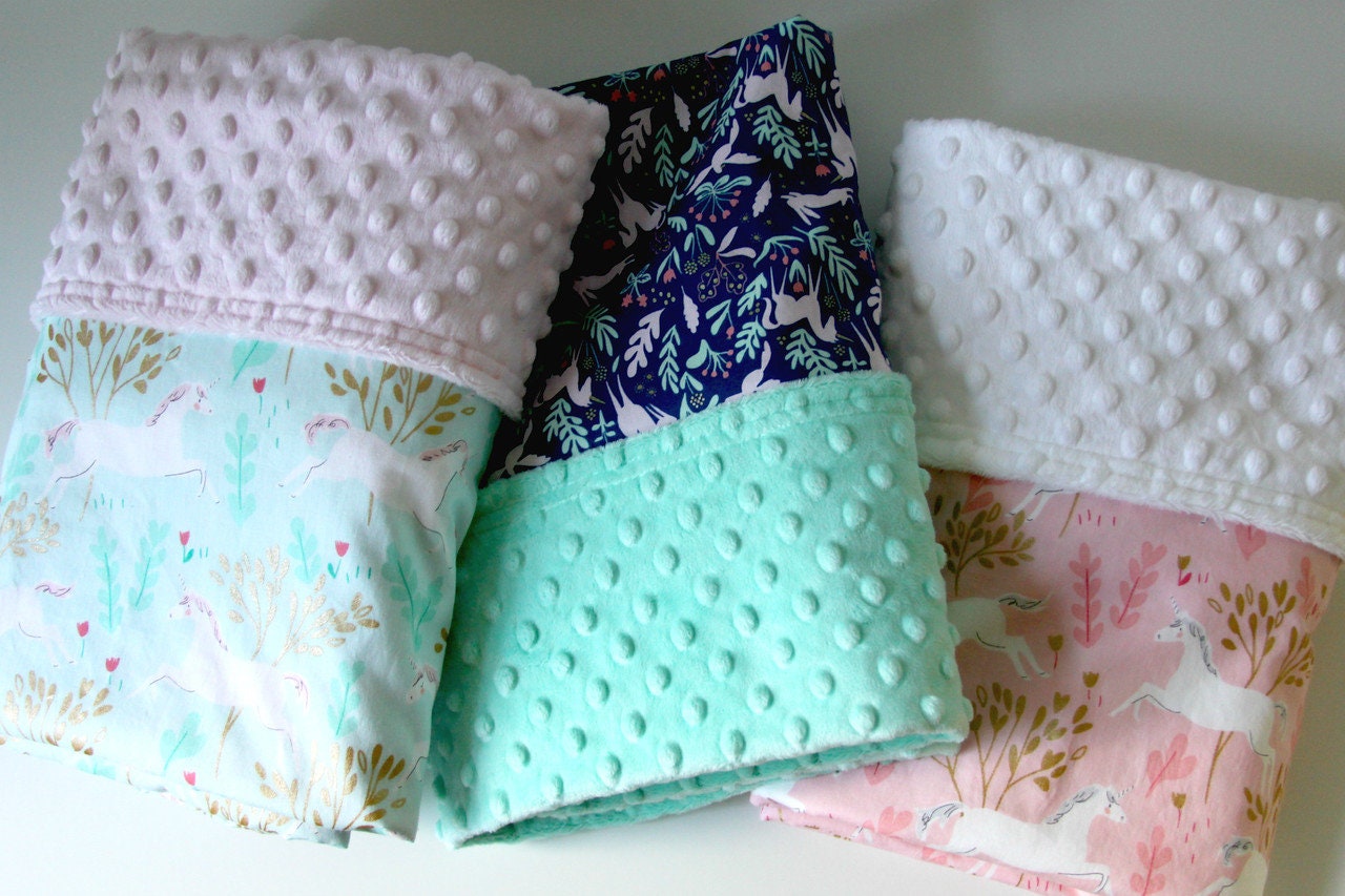 Minky Baby Blanket. Toddler Cot Blanket. Aqua Unicorn Forest Baby ...