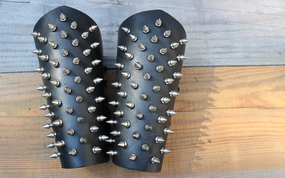 Metal Spike Leather Bracers Gauntlet Goth Punk Black - Etsy