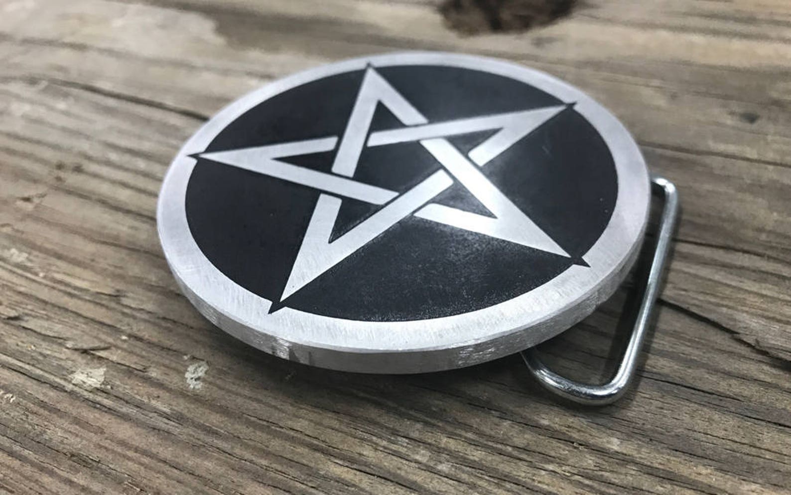 Pentagram Custom Belt Buckle Created by Etching Metal on Heavy Duty ...