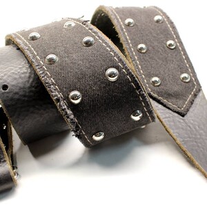 Black Leather Guitar Strap With Denim and Studs | Punk Rock Design ...