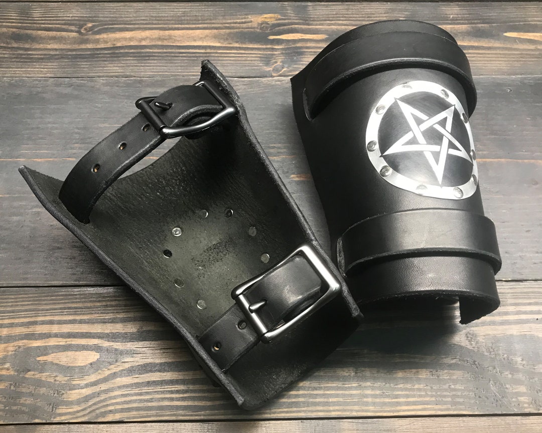 Leather Bracers With Etched Pentagram on Aluminum Plate Goth, Punk ...