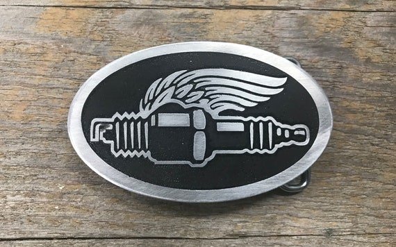 Spark Plug Belt Buckle Made of Etched Metal With Wings is the | Etsy