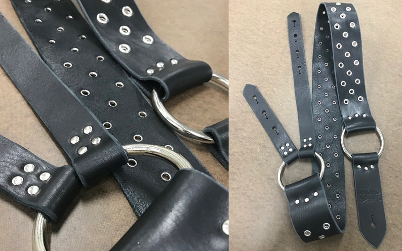 Black Leather Guitar Strap With Eyelets and Large Rings for - Etsy ...