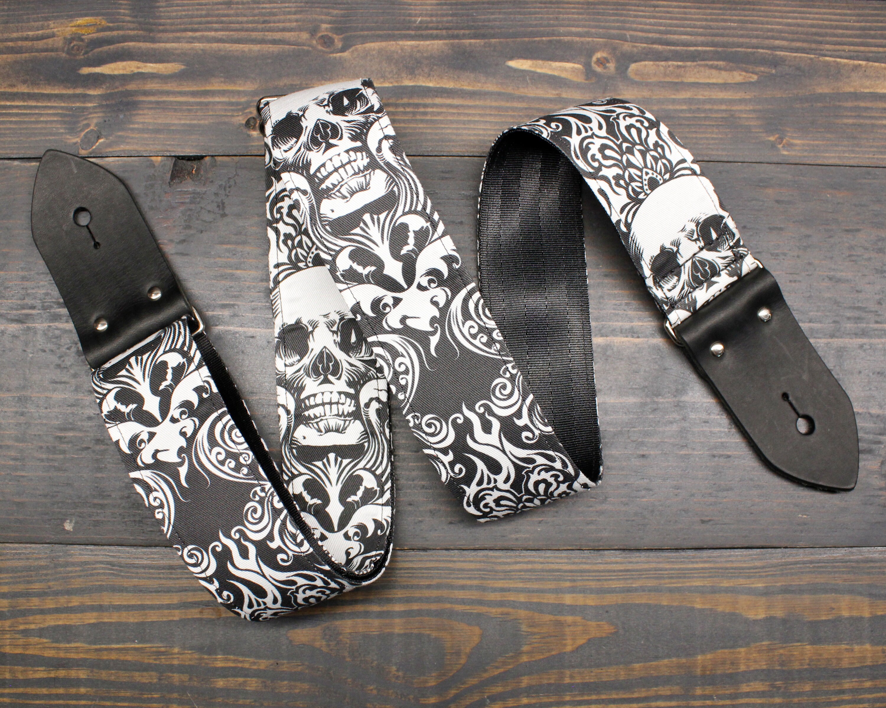 Guitar Strap With Skull And Flames Made On Custom Printed | Etsy
