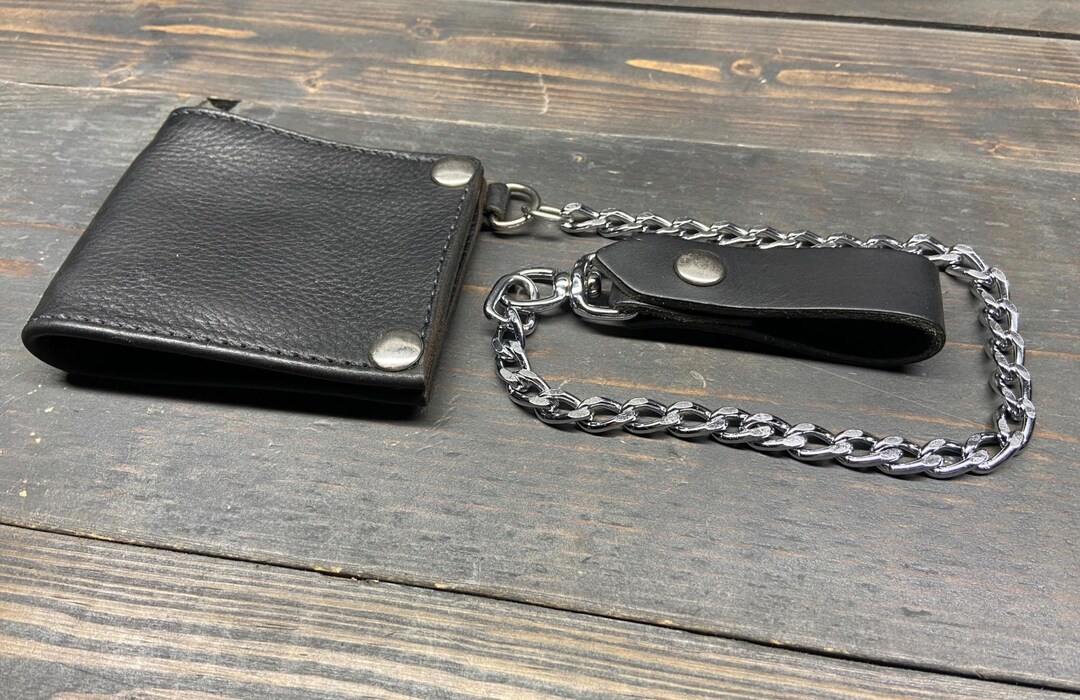 Men's Black Leather Chain Wallet - Etsy