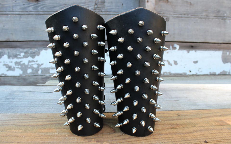 Metal Spike Leather Bracers Gauntlet Goth Punk Black - Etsy