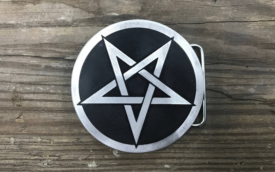Pentagram Custom Belt Buckle Created by Etching Metal on Heavy Duty ...
