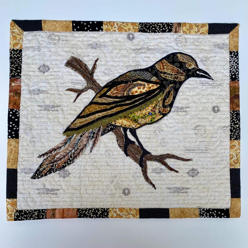 Fabric Art Wall Hanging - Collage Bird - Etsy