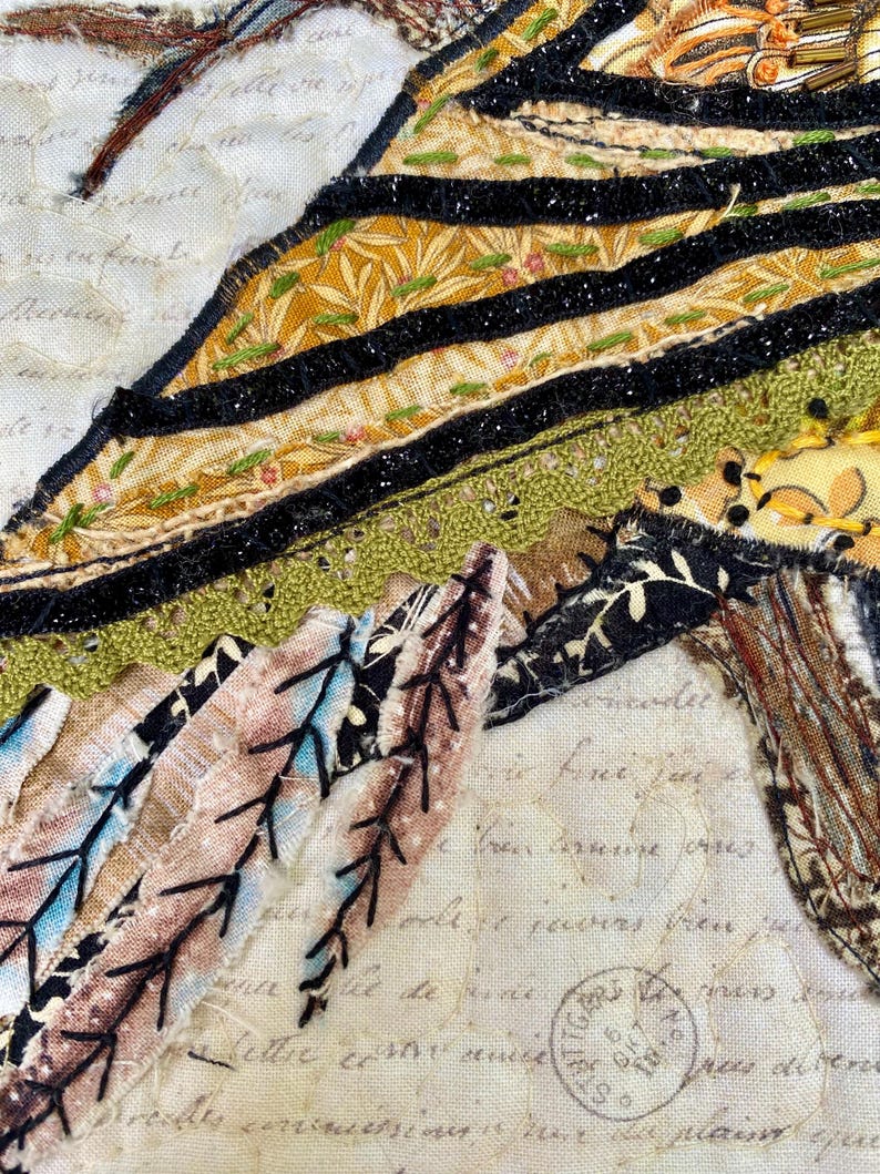 Fabric Art Wall Hanging - Collage Bird - Etsy
