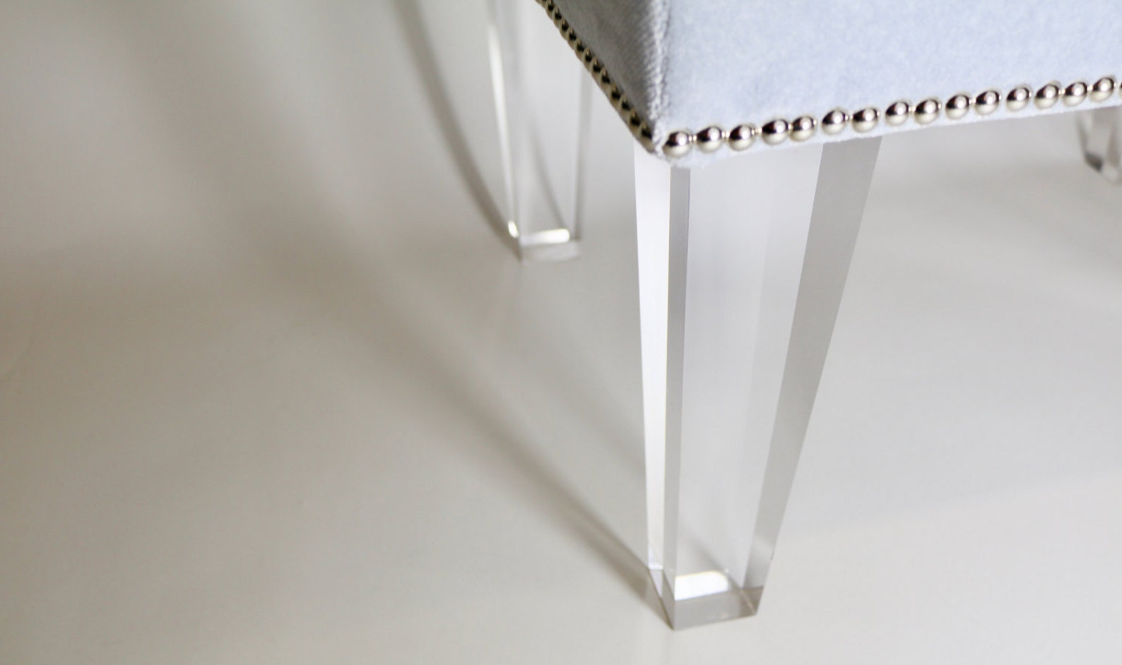 Custom Made Upholstered Ottoman Feauting Nailheads Romo Fabric Lucite ...