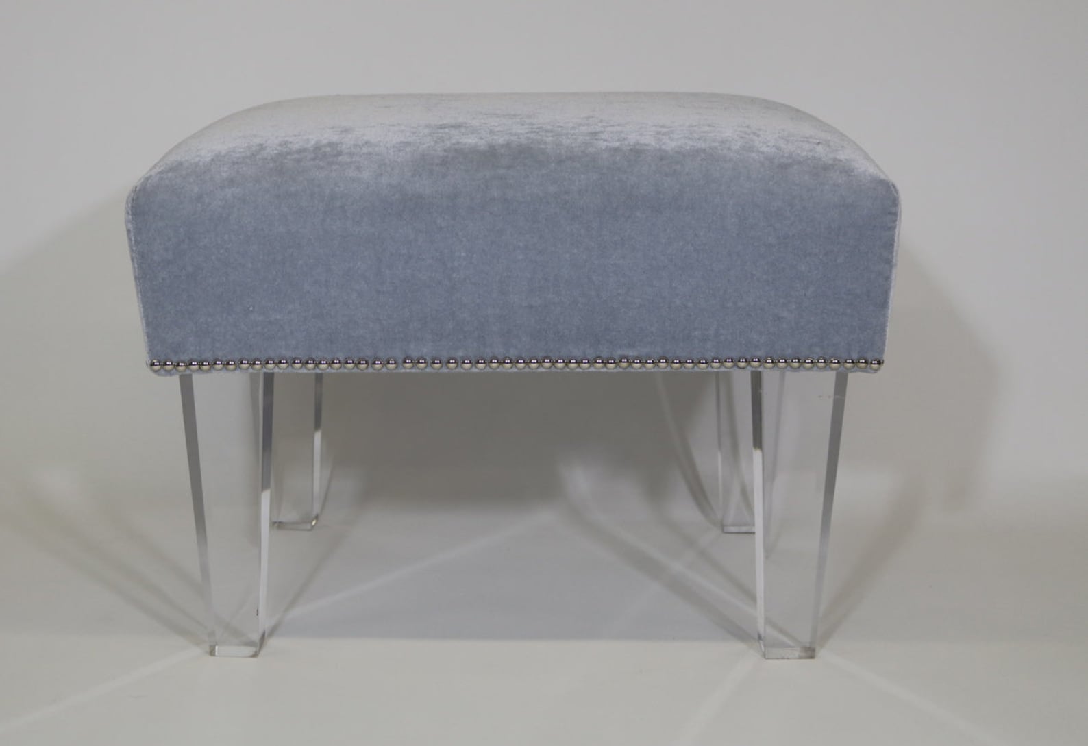 Custom Made Upholstered Ottoman Feauting Nailheads Romo Fabric Lucite ...
