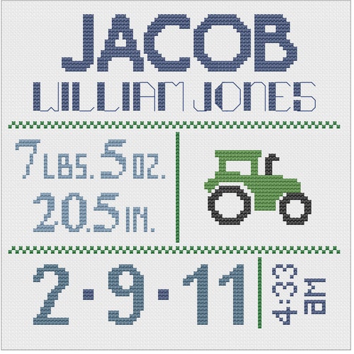 Cross Stitch Pattern Baby Birth Sampler Tractor Birth - Etsy