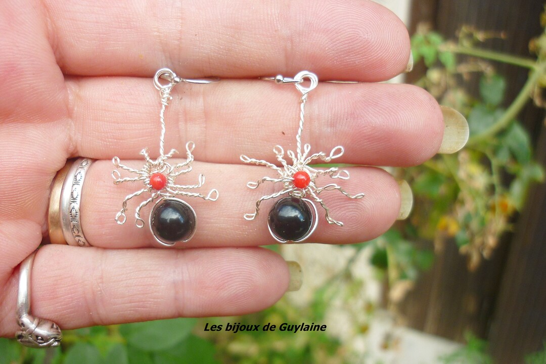 Obsidian Spider Earrings Halloween - Etsy
