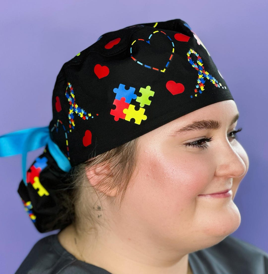 Autism Awareness Custom Customized Solid Color Ponytail Scrub Cap by ...