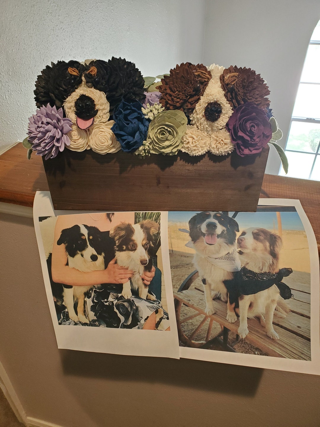 Two Dog Bouquet With 2 Dozen Flowers in Shallow Box Crate - Etsy