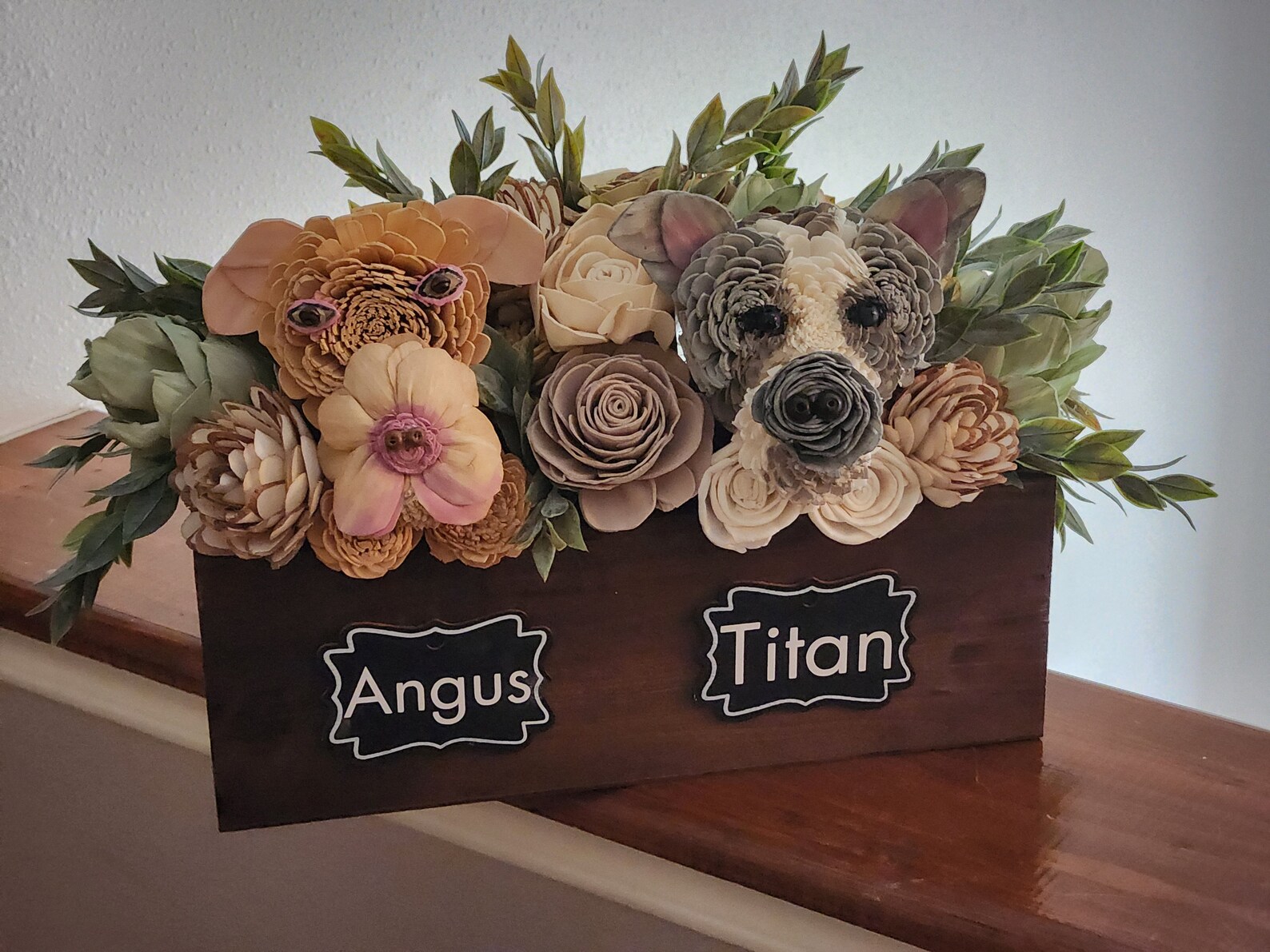 Two Dog Bouquet With 2 Dozen Flowers in Shallow Box Crate - Etsy
