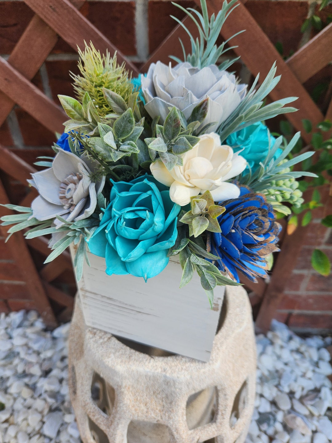 Beach Centerpiece] Beachy Flowers]blue Succulent Sola Arrangement ...