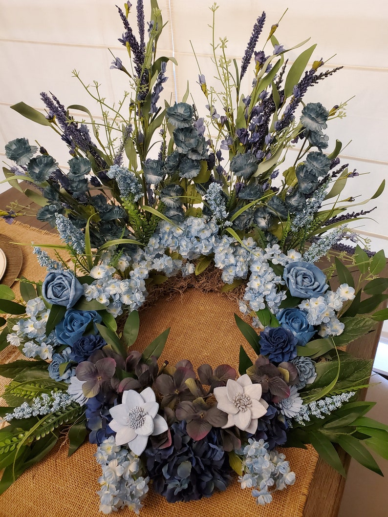 Blue Urn Arrangement Blue Urn Wreath Blue Urn Flowers Blue - Etsy