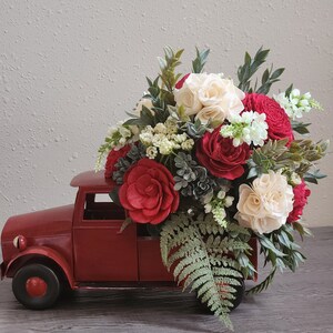Red Truck Christmas] Christmas Truck Decor] Red Truck Sola Arrangement ...