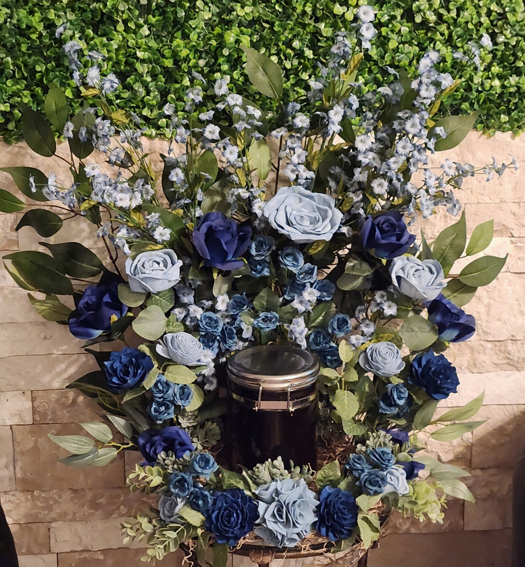Blue Urn Arrangement, Blue Urn Wreath, Blue Urn Flowers, Blue Urn ...