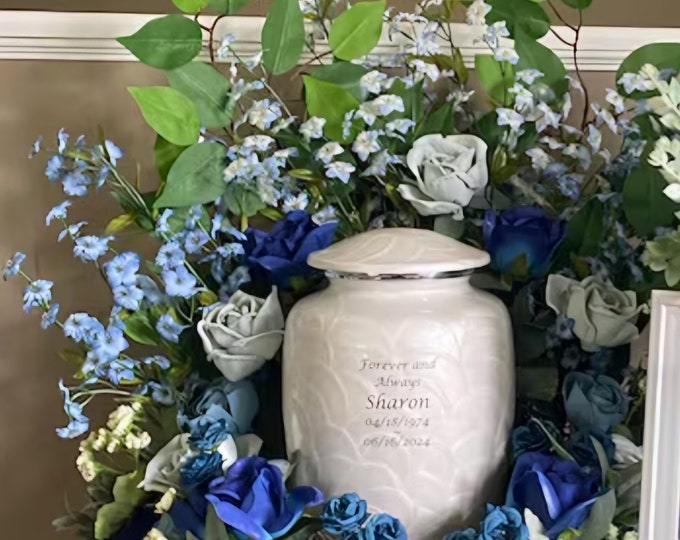 Blue Urn Arrangement, Blue Urn Wreath, Blue Urn Flowers, Blue Urn ...