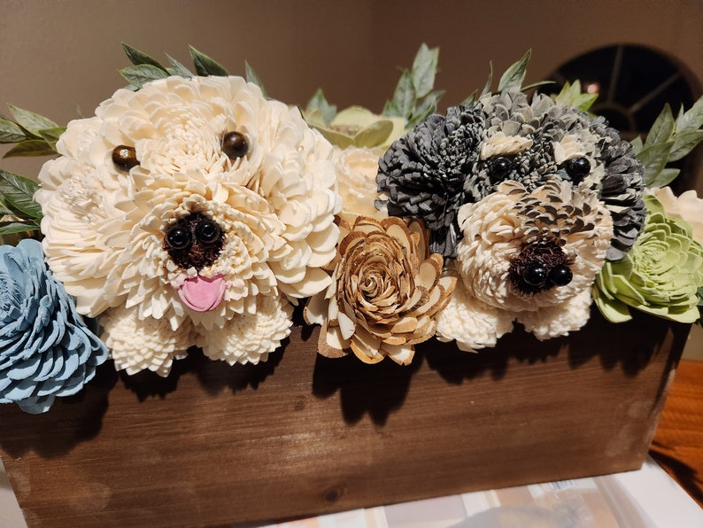 Two Dog Bouquet With 2 Dozen Flowers in Shallow Box Crate - Etsy