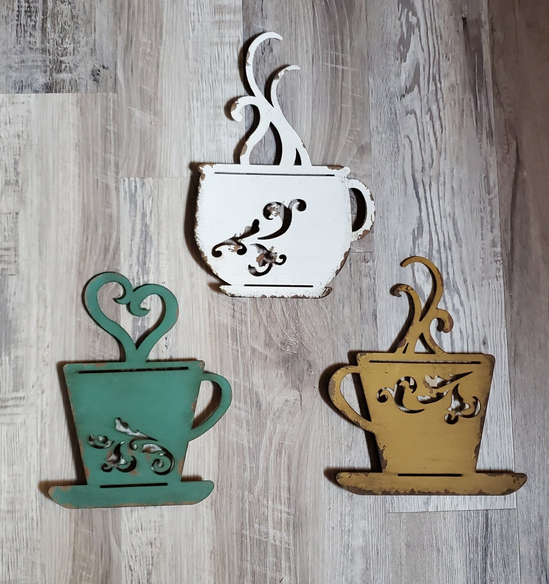 Coffee Bar Sign Set Coffee Cup Decor Set of 3 Coffee Metal Art Coffee ...