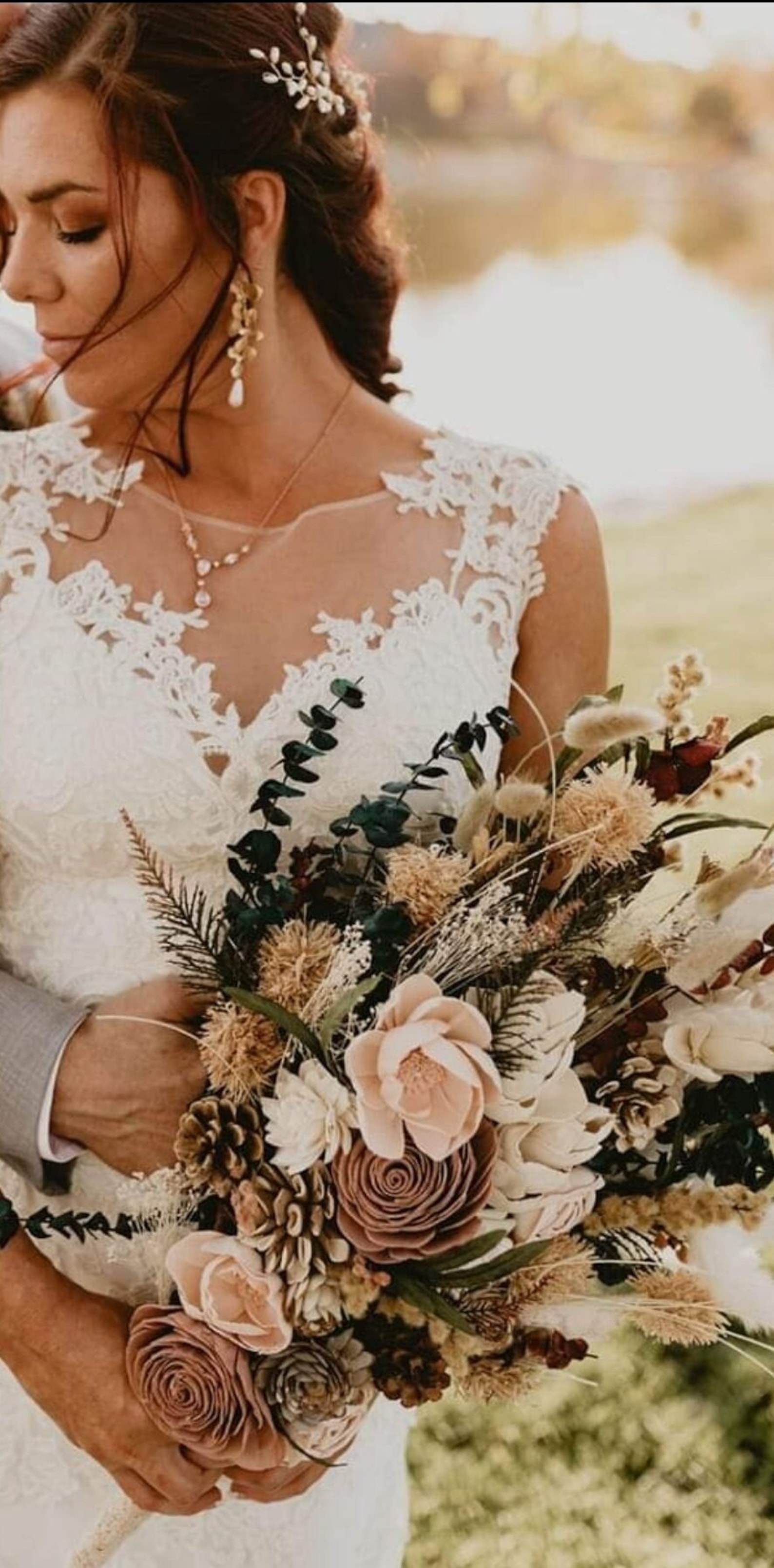 BOHO Bouquet]boho Rustic Blush Bouquet] Boho Feather Cream and Brown ...