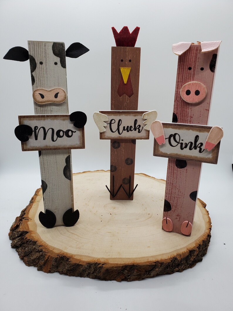 Wooden Farm Animals Farmhouse shelf sitters Wood Tabletop | Etsy