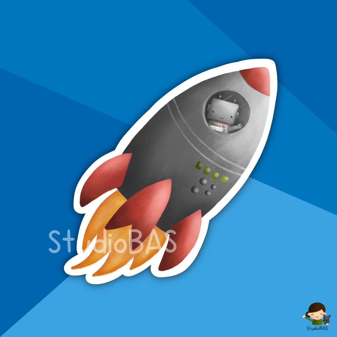 Robot Rocketship Vinyl Sticker - Etsy