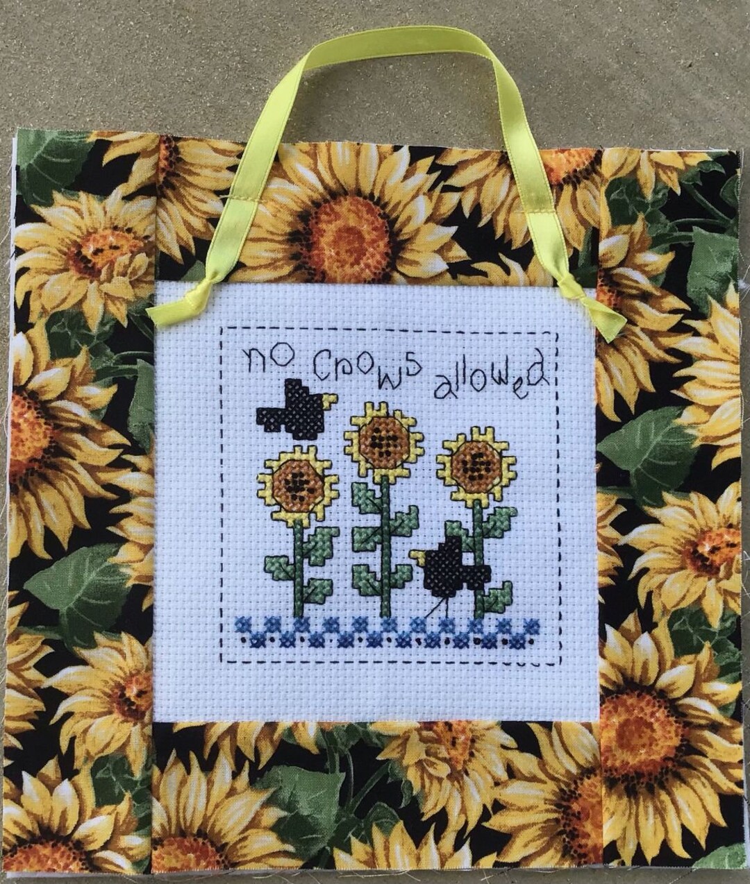 No Crows Allowed Wall Hanging-cross Stitch-sunflowers-crows-quilted - Etsy