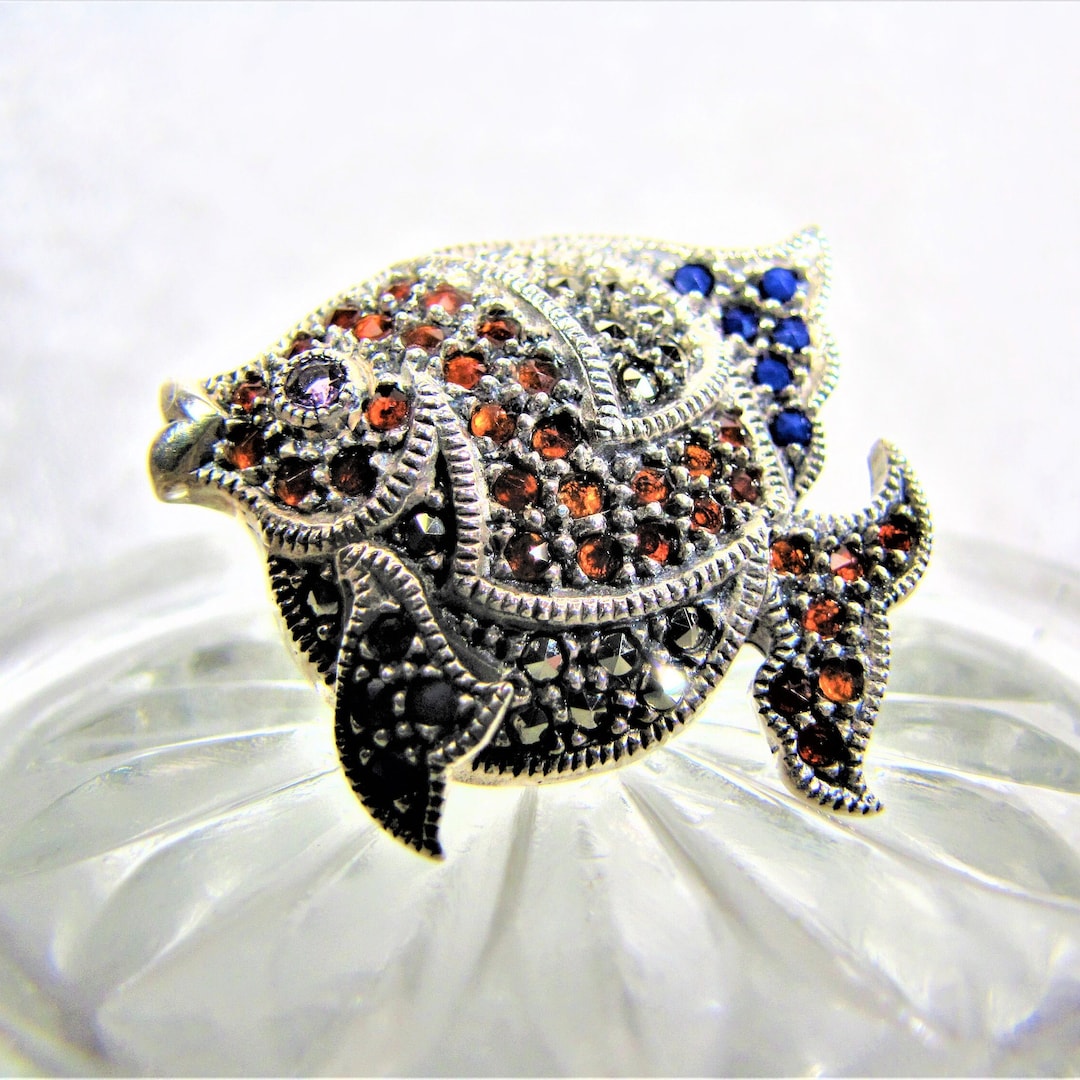 Delightful Fish Lapel Brooch Pin, Sterling Silver Jewelry, Crystal ...
