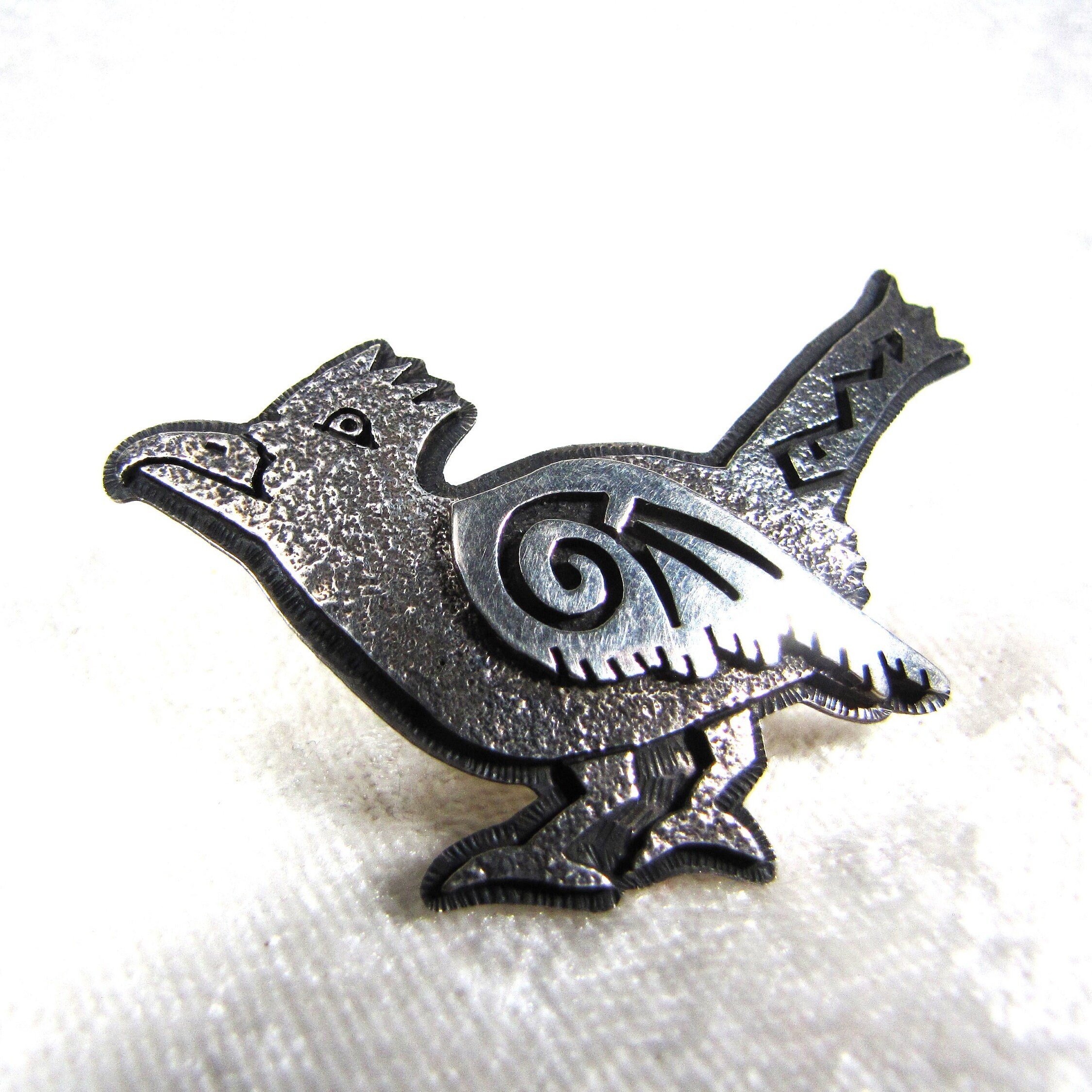 Artistic Roadrunner Bird, Small Brooch or Lapel Pin in Sterling Silver ...
