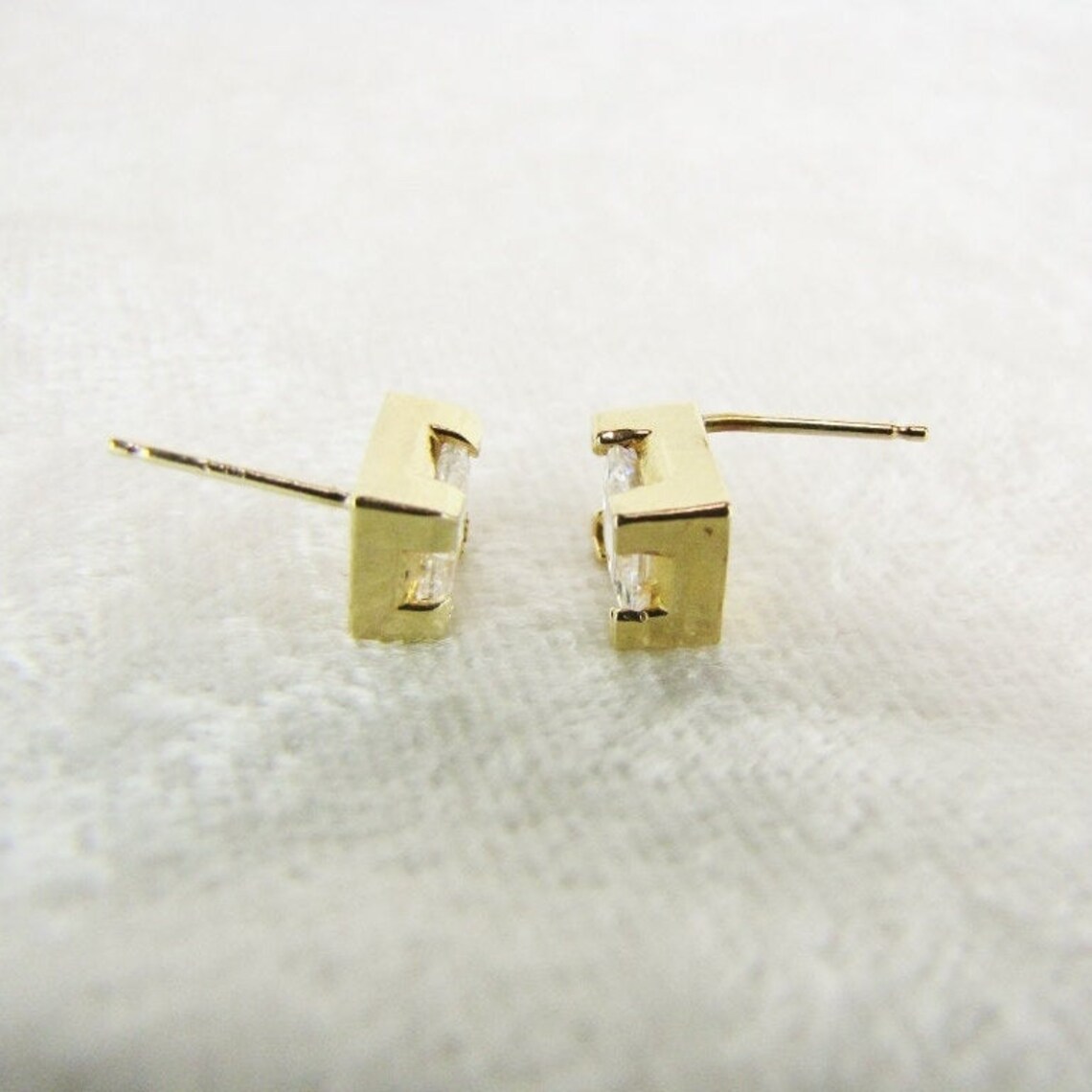 14K Solid Gold Stud Earrings Bridal Crystal Studs CZ Cubic | Etsy